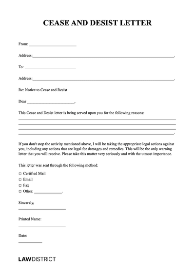 Cease and Desist Letter Template UK | PDF & Word | Lawdistrict