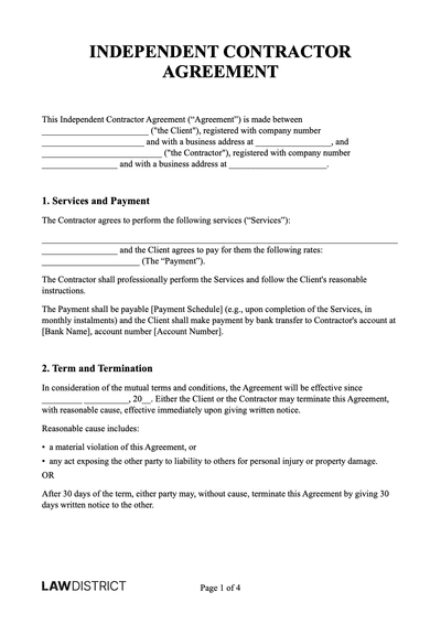 Free Independent Contractor Agreement (UK) | PDF & Word | Lawdistrict