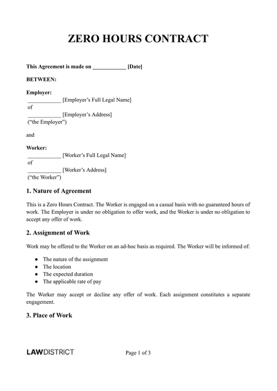 Zero-Hour Contract example | PDF & Word | Lawdistrict