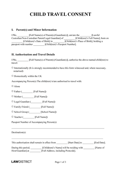 Child Travel Consent Form for UK | Free PDF & Word | Lawdistrict