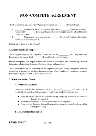 Non-Compete Agreement (UK) | Free PDF & Word | Lawdistrict