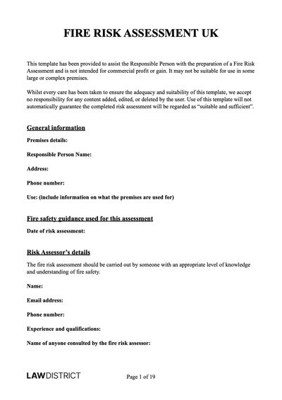 Free Fire Risk Assessment Template (UK) | PDF & Word | Lawdistrict