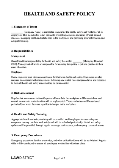 Free Health and Safety Policy Template (UK) | PDF & Word | Lawdistrict