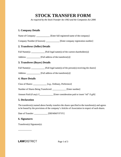 Free Stock Transfer Form UK | PDF & Word | Lawdistrict